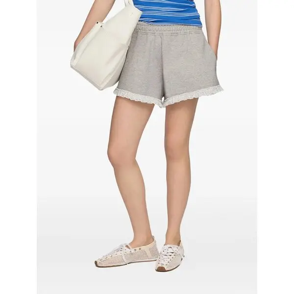 GANNI Grey Marl Jersey Shorts With Lace Trim - Gray