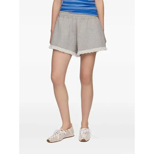 GANNI Grey Marl Jersey Shorts With Lace Trim