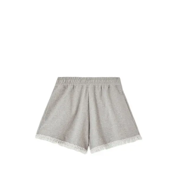 GANNI Grey Marl Jersey Shorts With Lace Trim