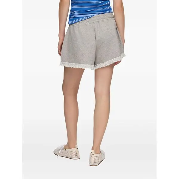 GANNI Grey Marl Jersey Shorts With Lace Trim