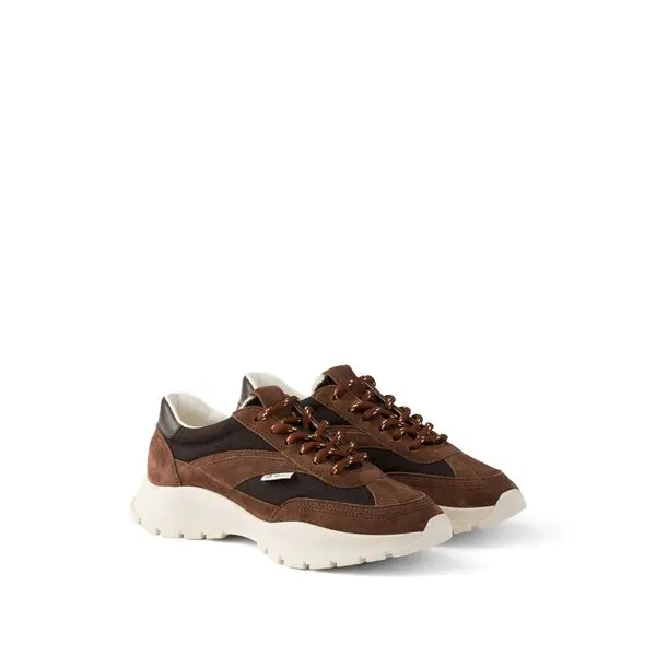 Prada Suede And Mesh Lace-up Sneakers - Brown