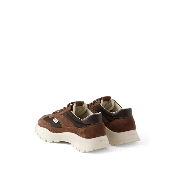 Prada Suede And Mesh Lace-up Sneakers - Brown