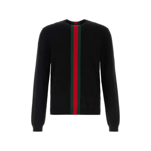 Gucci Cashmere Web-stripe Detail Crew Neck Sweater - Black