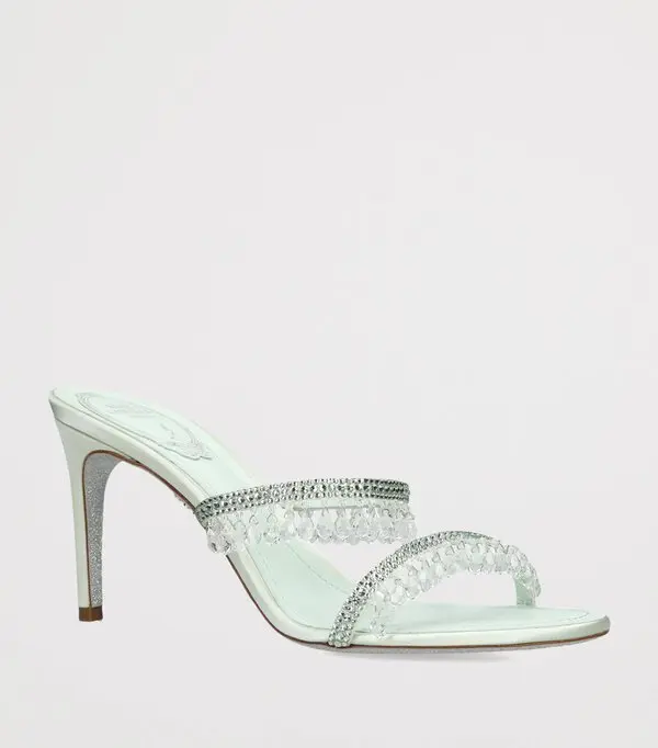 Rene Caovilla Leather Embellished Mule - Green