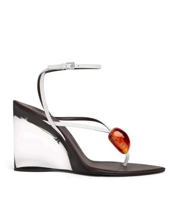 Alaïa Leather Invisible Jewel Wedge Sandals 90