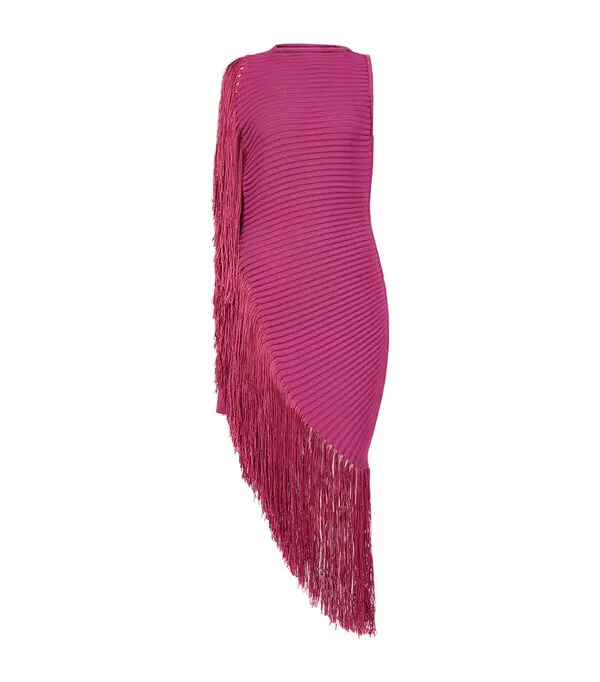 Alaïa Fringed Asymmetric Midi Dress - Red