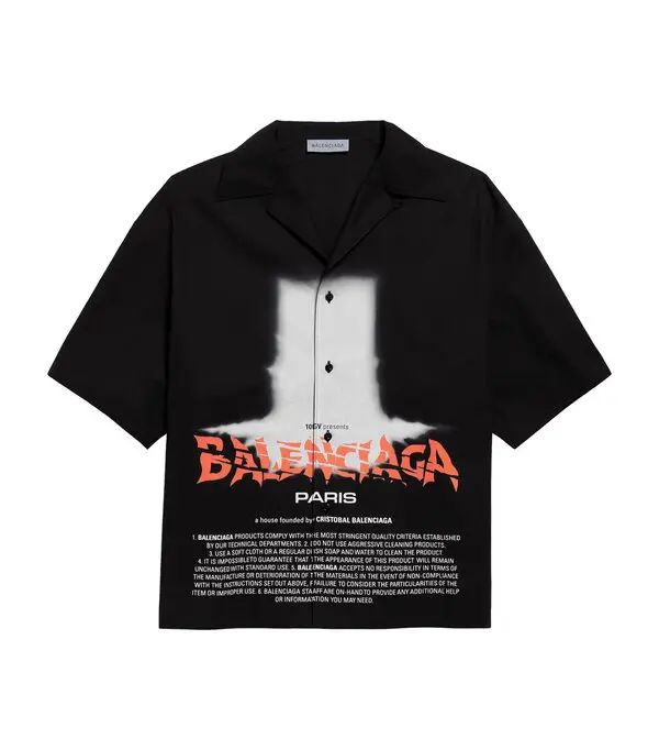 Balenciaga Graphic Print Bowling Shirt - Black