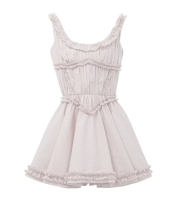 Alexander McQueen Pinstripe Cotton Ruffled Mini Dress - Nude