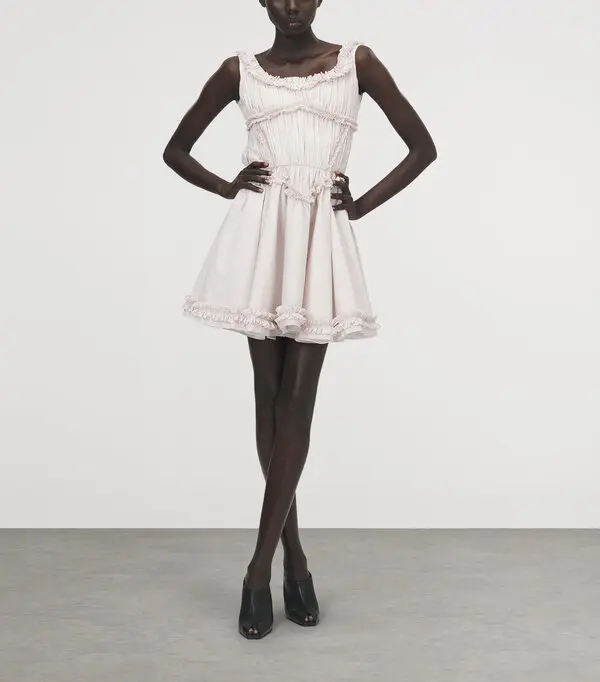 Alexander McQueen Pinstripe Cotton Ruffled Mini Dress