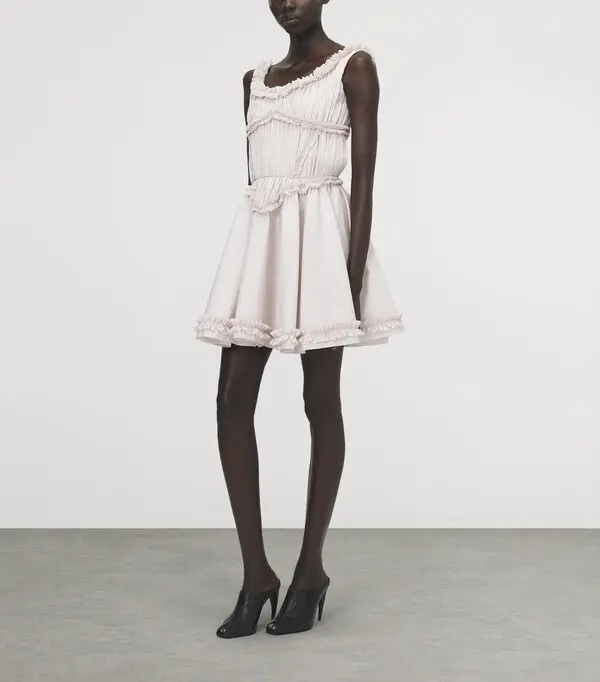 Alexander McQueen Pinstripe Cotton Ruffled Mini Dress