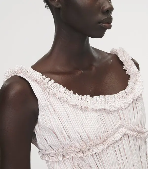 Alexander McQueen Pinstripe Cotton Ruffled Mini Dress
