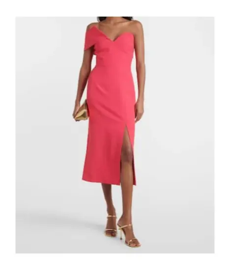 SAFIYAA LONDON Opal Off-shoulder Crepe Midi Dress