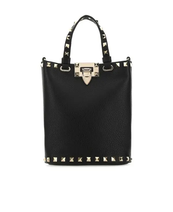 Valentino Garavani Rockstud Logo Printed Tote Bag - Black