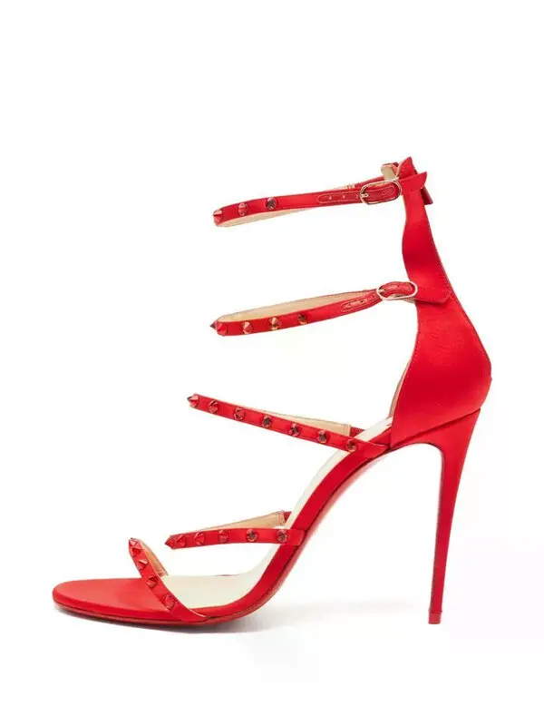 CHRISTIAN LOUBOUTIN Embellished Satin Heeled Sandals - Red