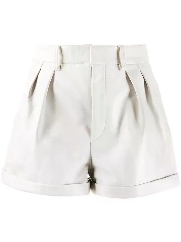 Isabel Marant Étoile Fabot Pleated Leather & Cotton Shorts - Neutrals