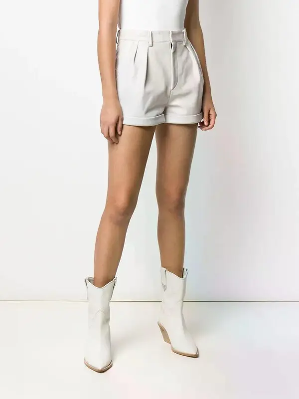 Isabel Marant Étoile Fabot Pleated Leather & Cotton Shorts