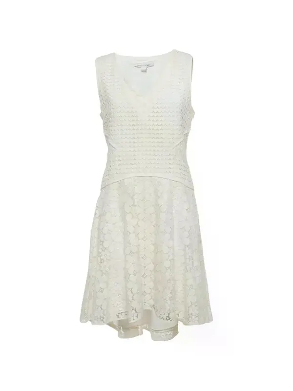 Diane Von Furstenberg White Lace V-neck Sleeveless Mini Dress - Neutrals