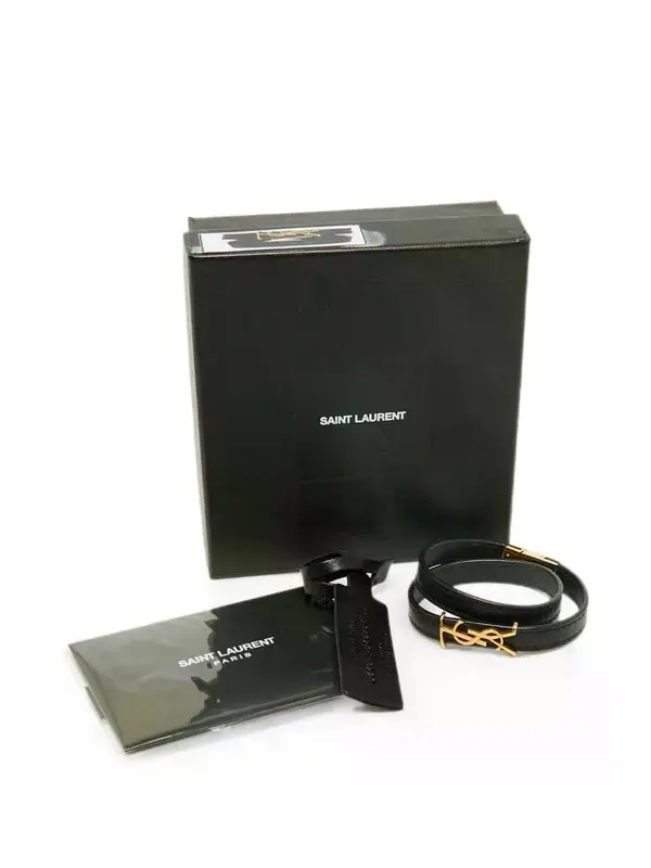 Saint Laurent Opyum Wrap Bracelet In Leather With Gold-tone Cassandre Logo