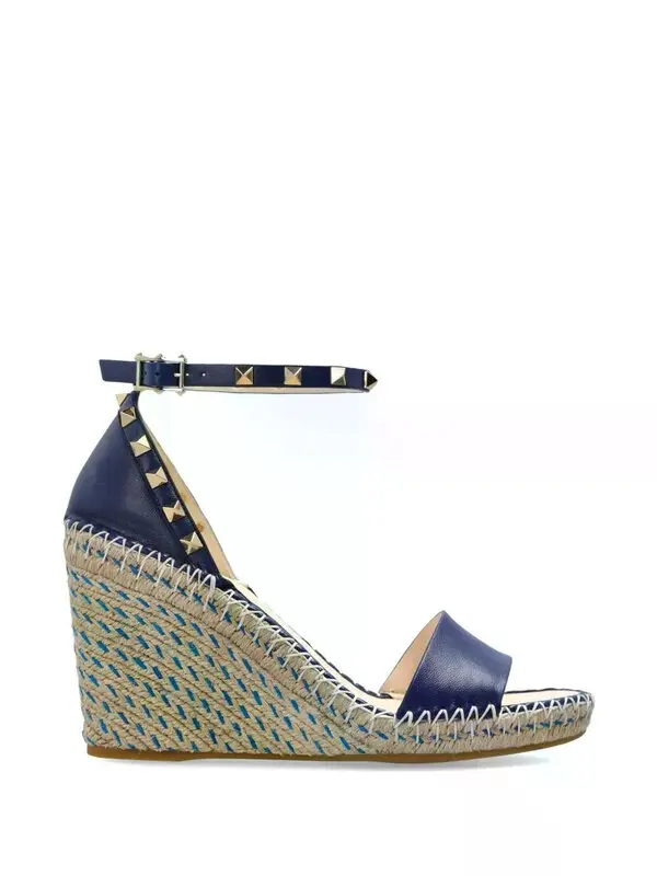 Valentino Garavani Rockstud Leather Wedge Sandals - Blue