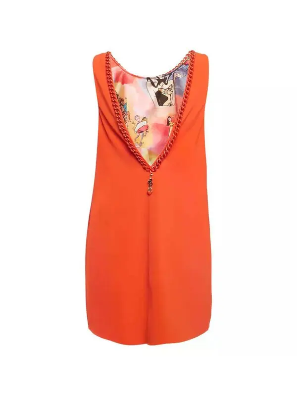 Elisabetta Franchi Crepe Mini Dress With Chain-link Trim - Orange