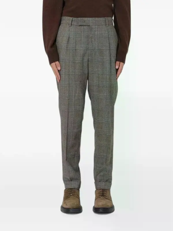PT TORINO Check Pleated Trousers - Brown