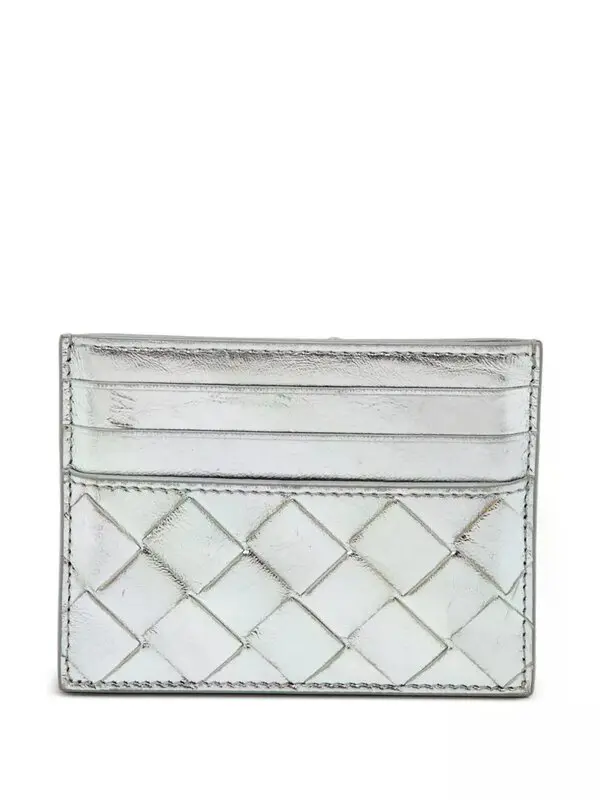 Bottega Veneta Intrecciato Leather Card Holder - Silver