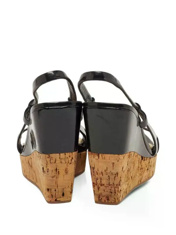 Miu Miu Patent Leather Cork Platform Wedge Slingback Sandals