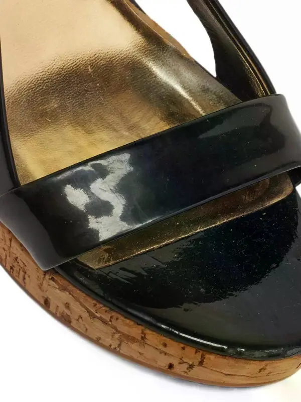 Miu Miu Patent Leather Cork Platform Wedge Slingback Sandals