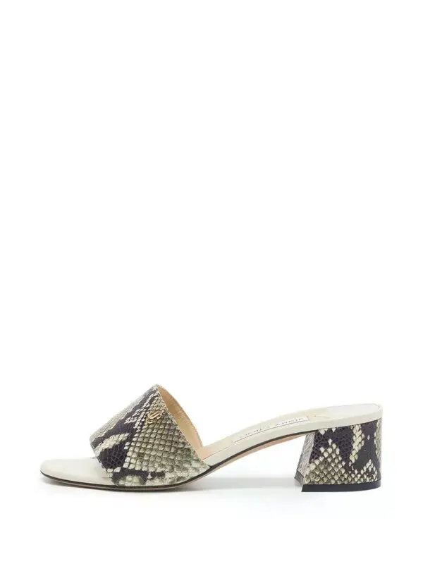 JIMMY CHOO Nanda Python-embossed Leather Slide Sandals With Gold-tone Jc Logo