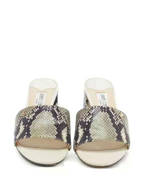 JIMMY CHOO Nanda Python-embossed Leather Slide Sandals With Gold-tone Jc Logo