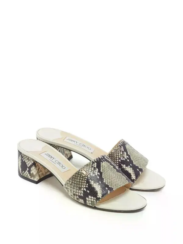 JIMMY CHOO Nanda Python-embossed Leather Slide Sandals With Gold-tone Jc Logo