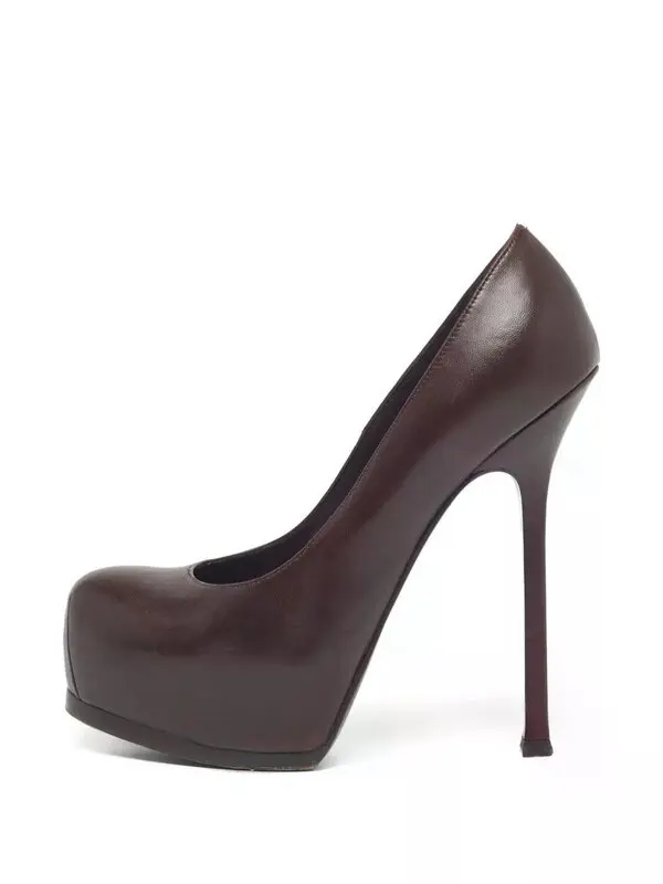 Saint Laurent Tribtoo Leather Platform Pumps - Brown