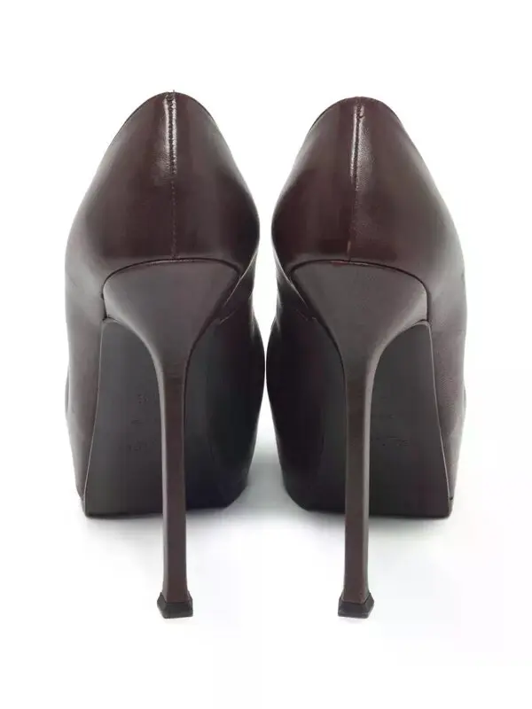 Saint Laurent Tribtoo Leather Platform Pumps - Brown
