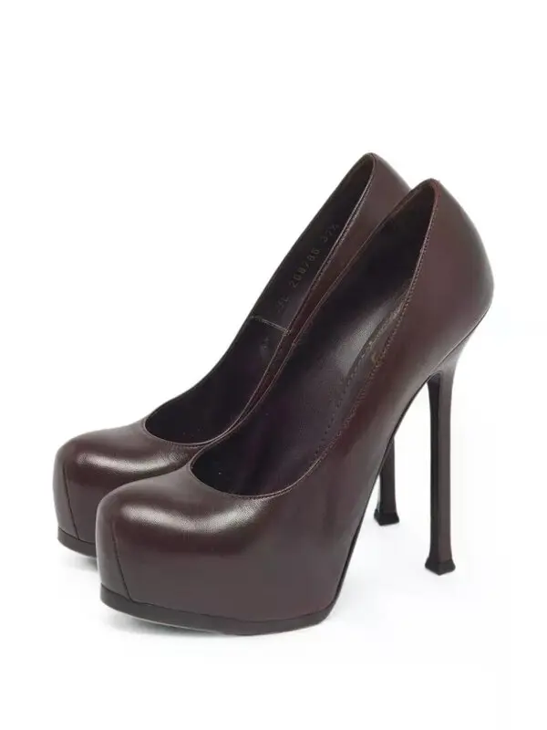 Saint Laurent Tribtoo Leather Platform Pumps - Brown