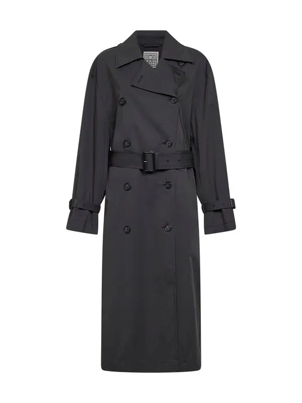 TOTEME Washed Black Crisp Cotton Blend Double-breasted Trench Coat - Multicolor