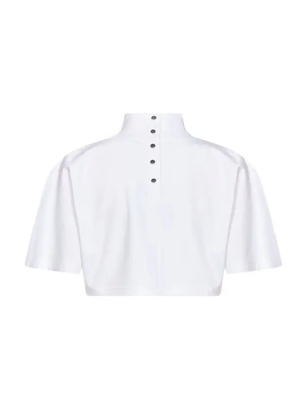 Alaïa White Cotton Ribbed High Collar Cropped T-shirt