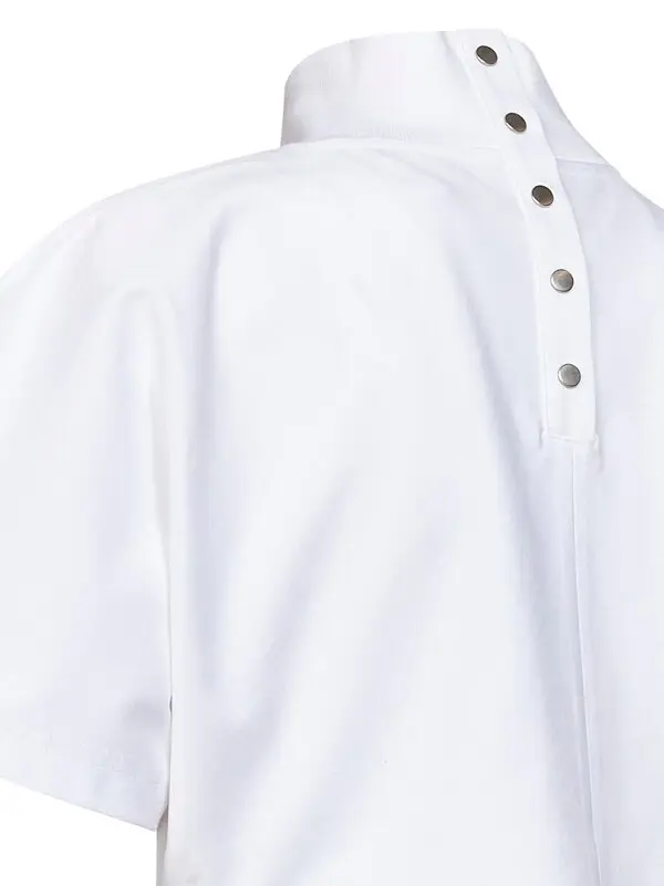 Alaïa White Cotton Ribbed High Collar Cropped T-shirt
