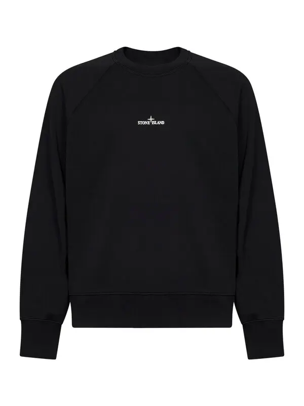 Stone Island Black Cotton Crewneck Sweatshirt With Compass Print