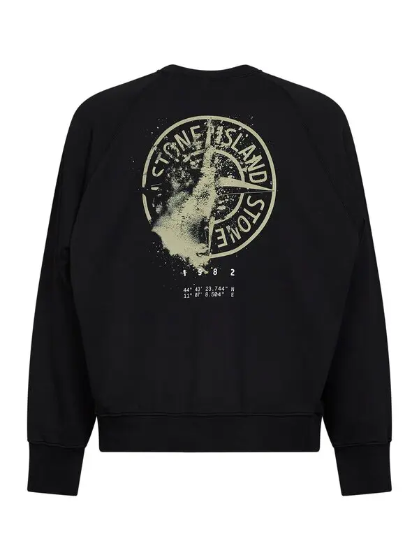 Stone Island Black Cotton Crewneck Sweatshirt With Compass Print