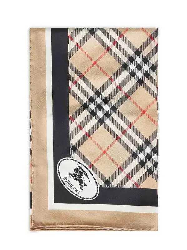 Burberry Sand Beige Check Silk Twill Scarf - Multicolor