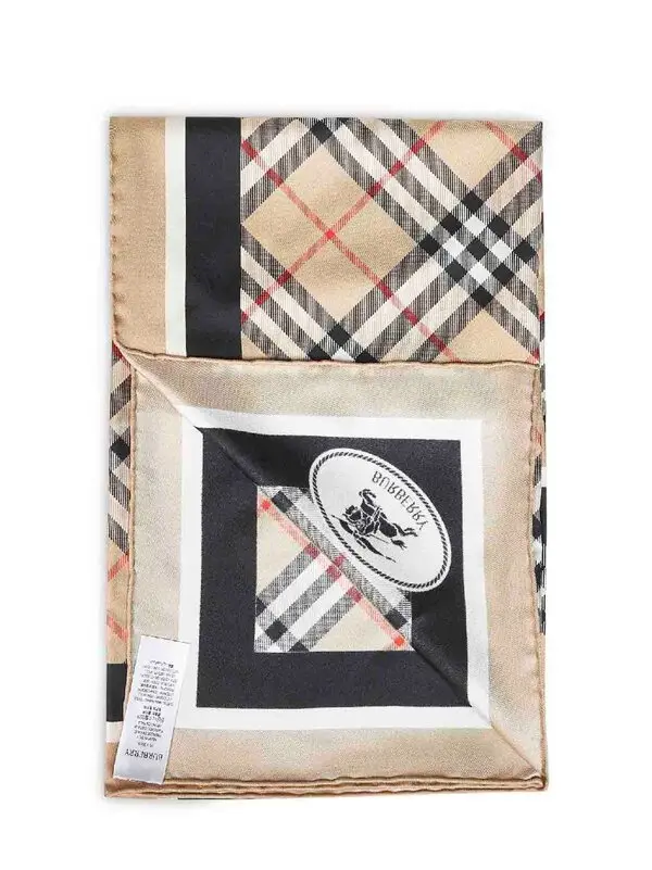 Burberry Sand Beige Check Silk Twill Scarf - Multicolor