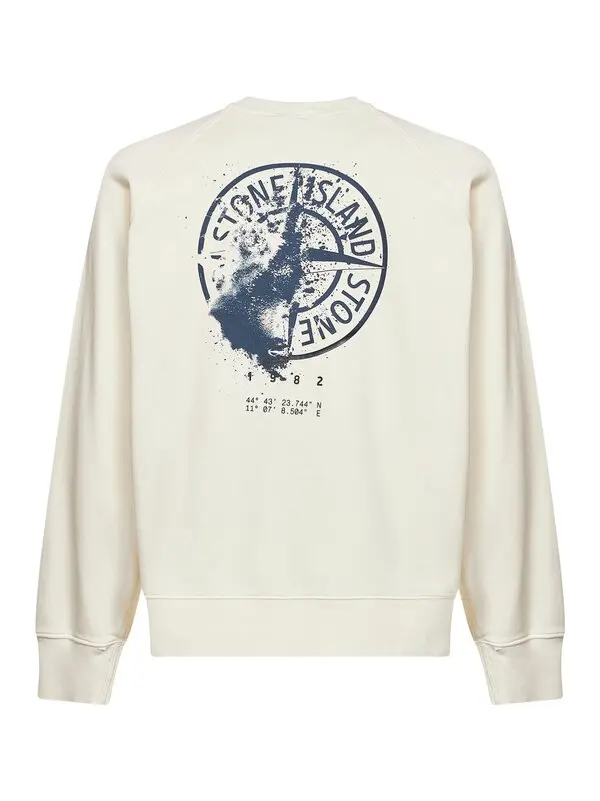 Stone Island Ivory Cotton Crewneck Sweatshirt With Compass Print