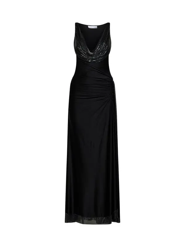 Rabanne Black Viscose Jersey And Mesh Long Dress - Multicolor