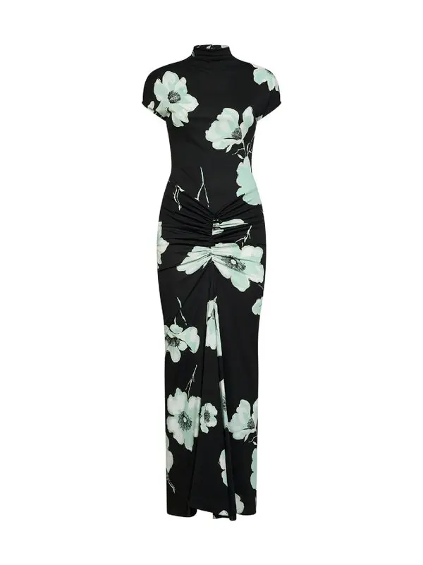Alaïa Printed Jersey Long Draped Dress - Multicolor