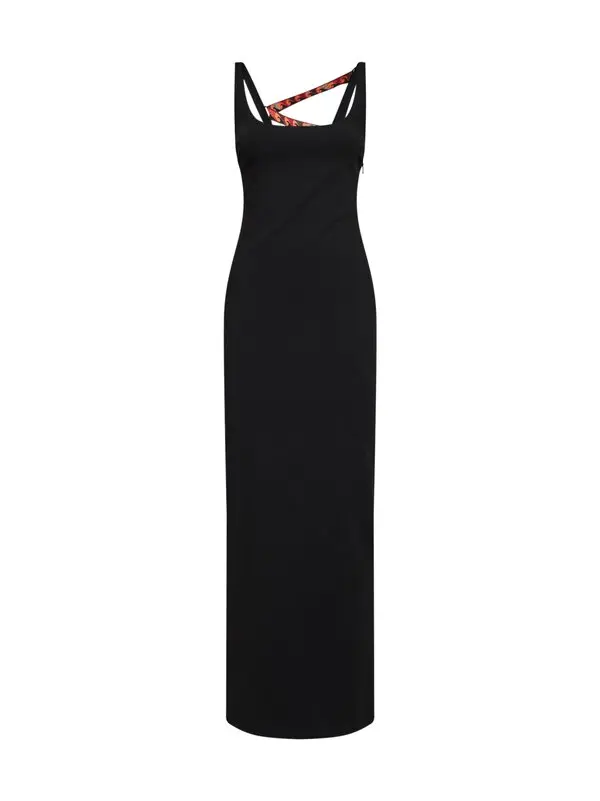 Emilio Pucci Black Superstretch Cady Long Dress With Printed Tape Detail - Multicolor