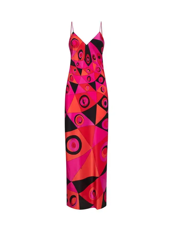 Emilio Pucci Fuchsia And Black Occhi-print Silk Crepe De Chine Long Lingerie Dress - Multicolor