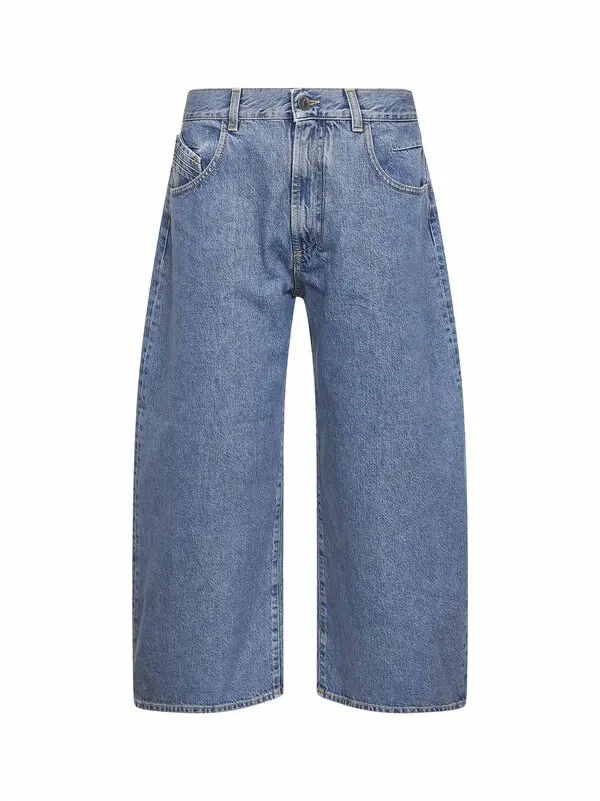 Attico Sky Blue Washed Denim Wide Cropped Jeans - Multicolor