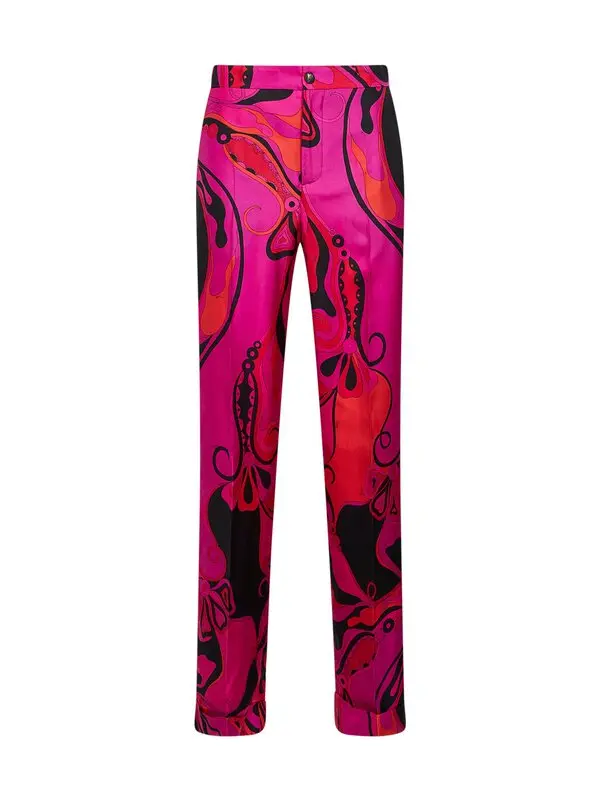 Emilio Pucci Fuchsia And Black Orchidee-print Twill Trousers - Multicolor