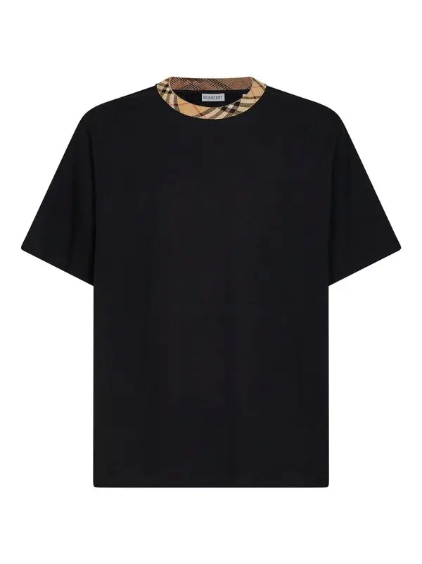 Burberry Black Cotton T-shirt With Check Trim - Multicolor