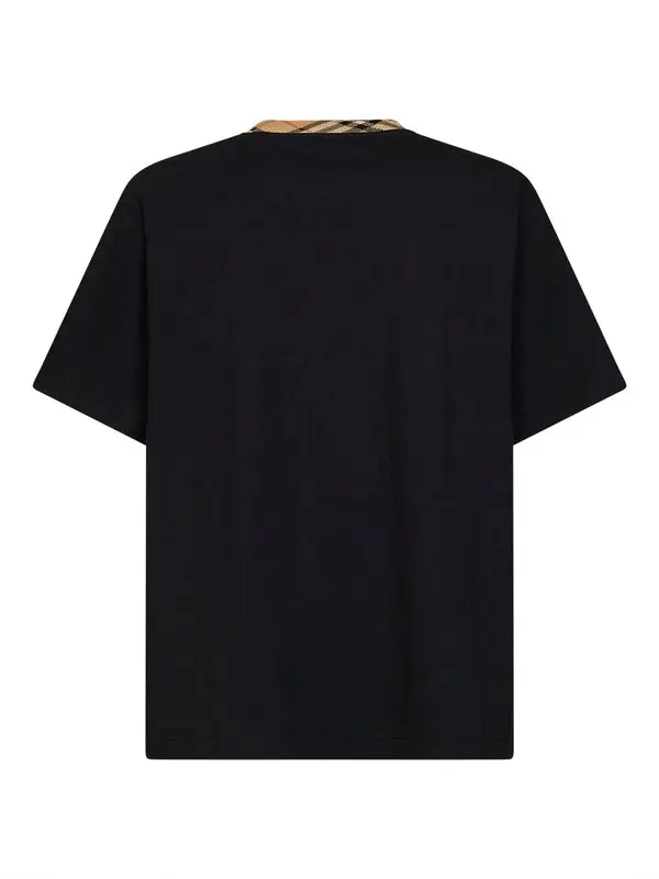 Burberry Black Cotton T-shirt With Check Trim - Multicolor